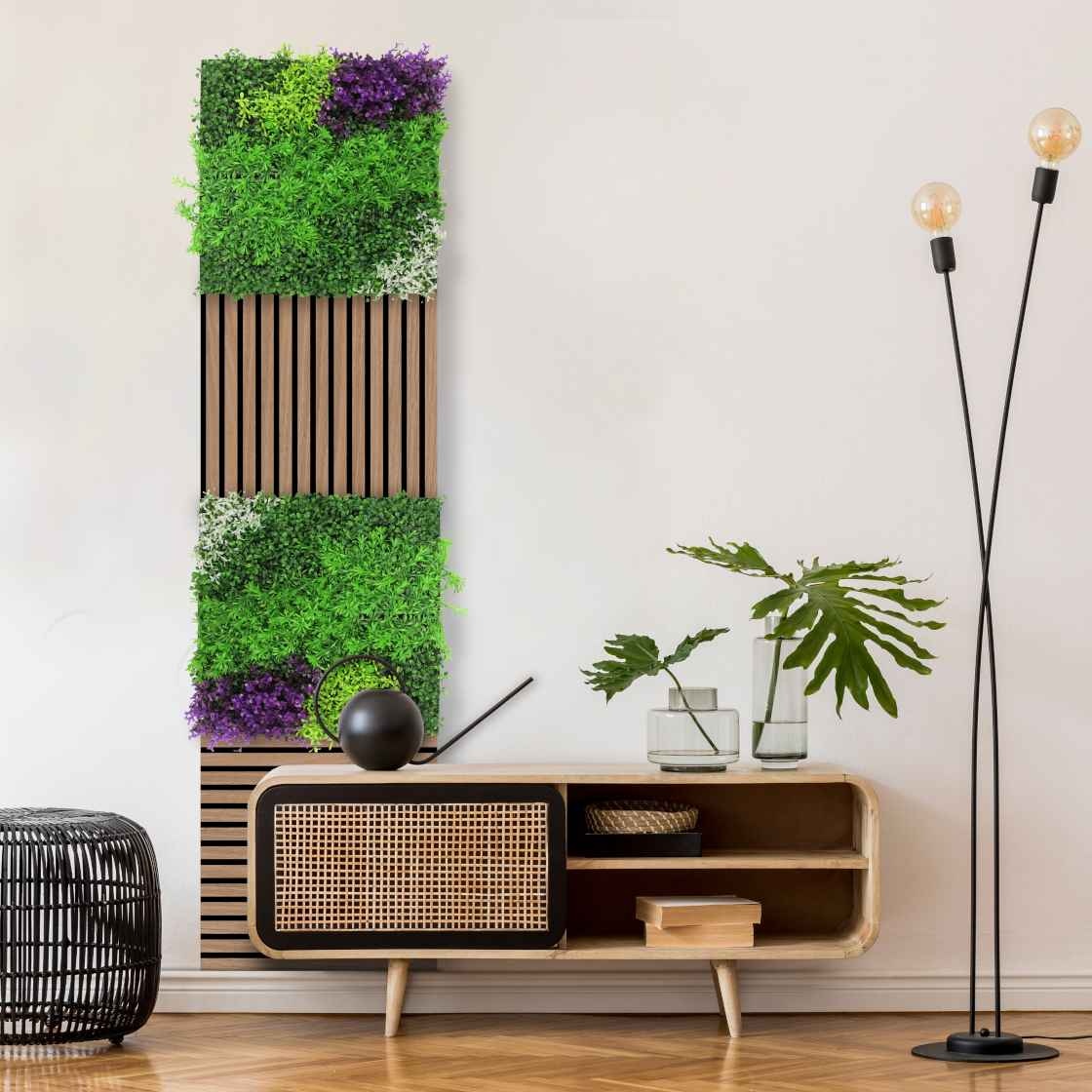 Skando Wall - Flora violett-grün | Kunstpflanzen-Wandpaneel